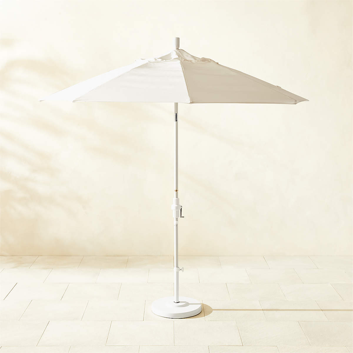 Market Round Natural White Outdoor Umbrella with White Base | CB2