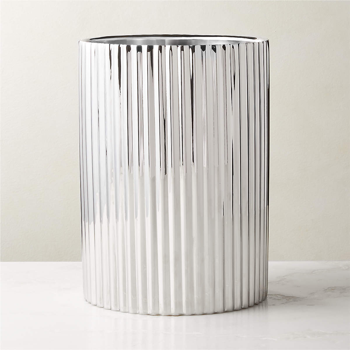 Danilo Modern Pleated Stainless Steel Wastebasket + Reviews | CB2