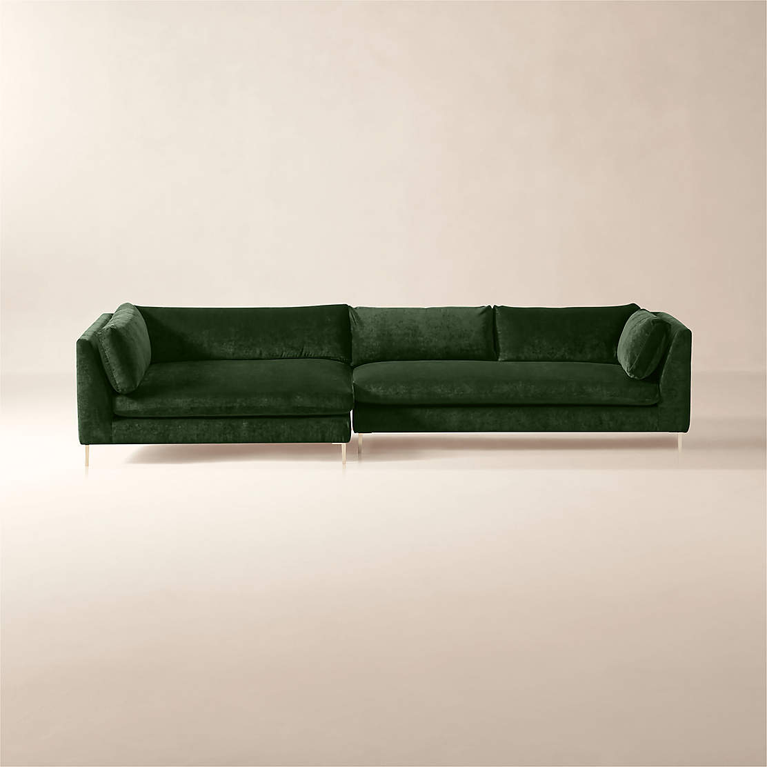 Decker 2-Piece L-Shaped Green Performance Velvet Sectional Sofa with ...
