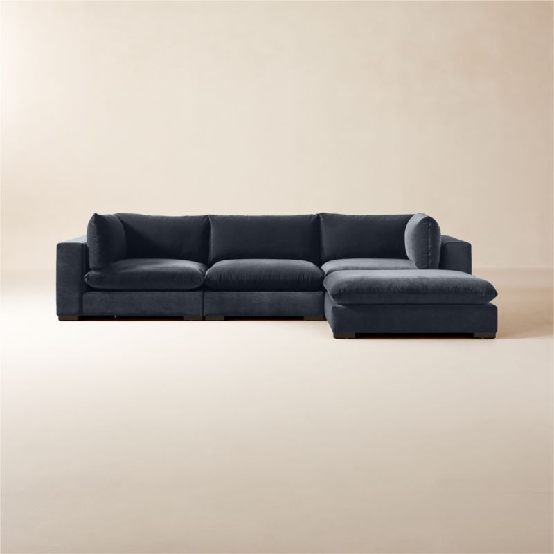 Deseo 4 Piece Modular Charcoal Grey Performance Velvet Sectional Sofa Reviews CB2