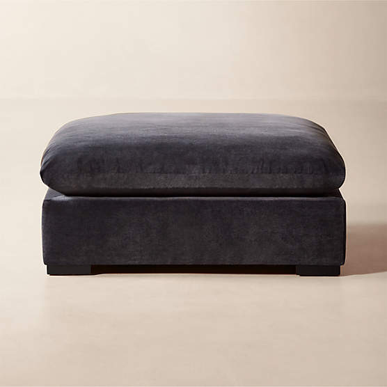 Malea Charcoal Grey Performance Fabric Ottoman + Reviews | CB2