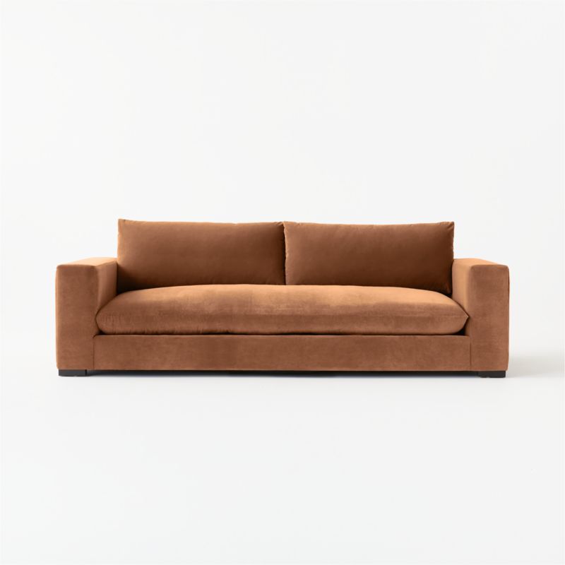 Deseo 94.5 Copper Brown Performance Velvet Deep Depth Sofa CB2 Canada