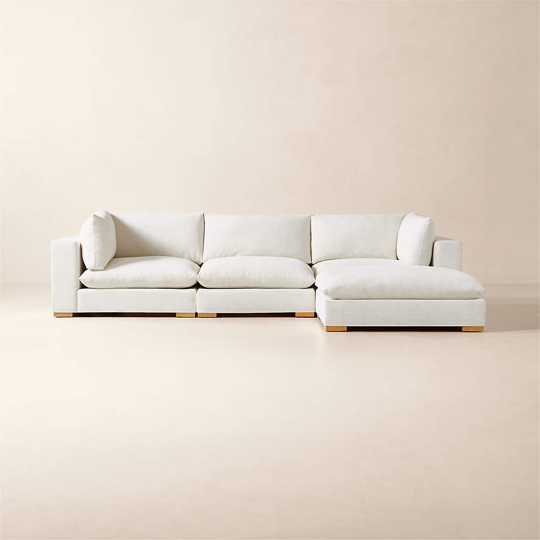 Strato 4-Piece L-Shaped Channeled Ivory Performance Fabric Sectional ...