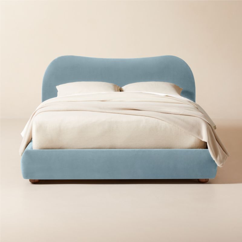 Diana Light Blue Velvet Queen Bed | CB2
