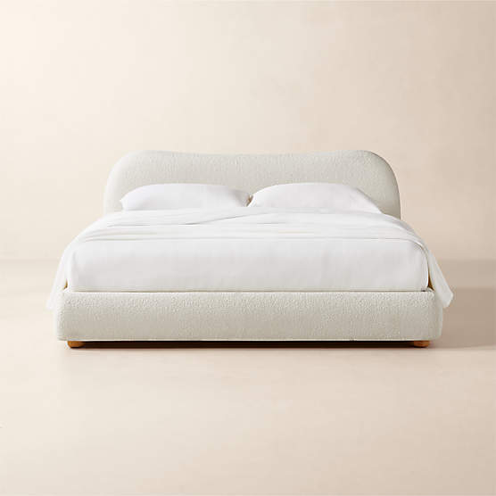 Auburn Warm White Boucle Upholstered Queen Bed | CB2