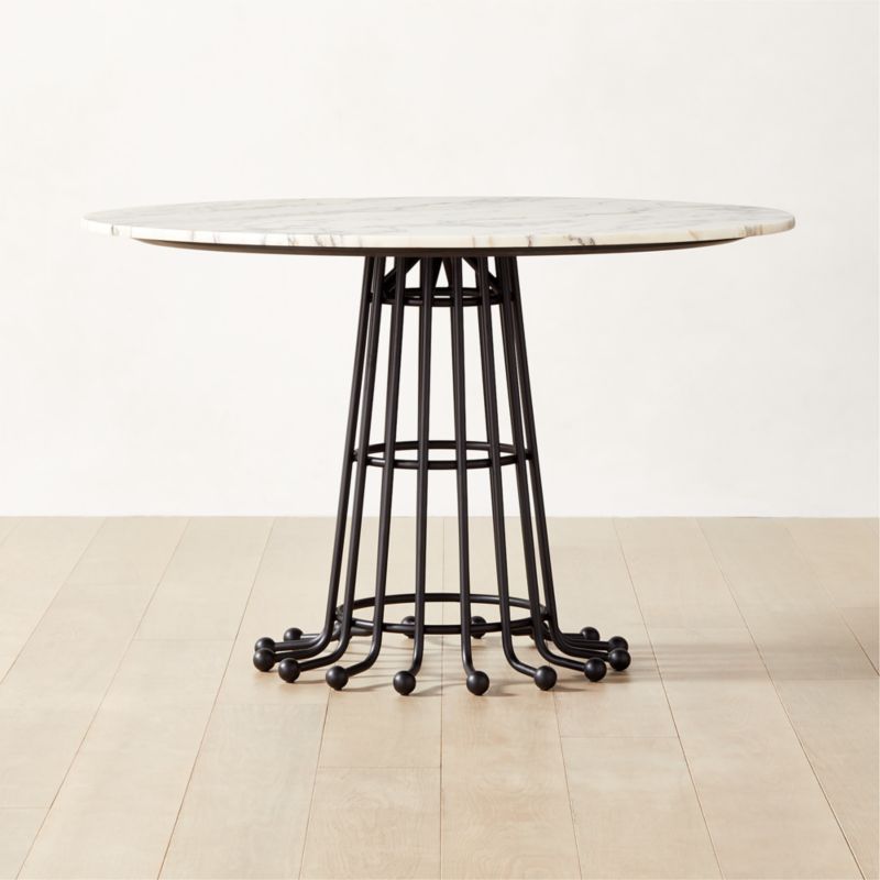 Divo Round White Mable Dining Table | CB2 Canada