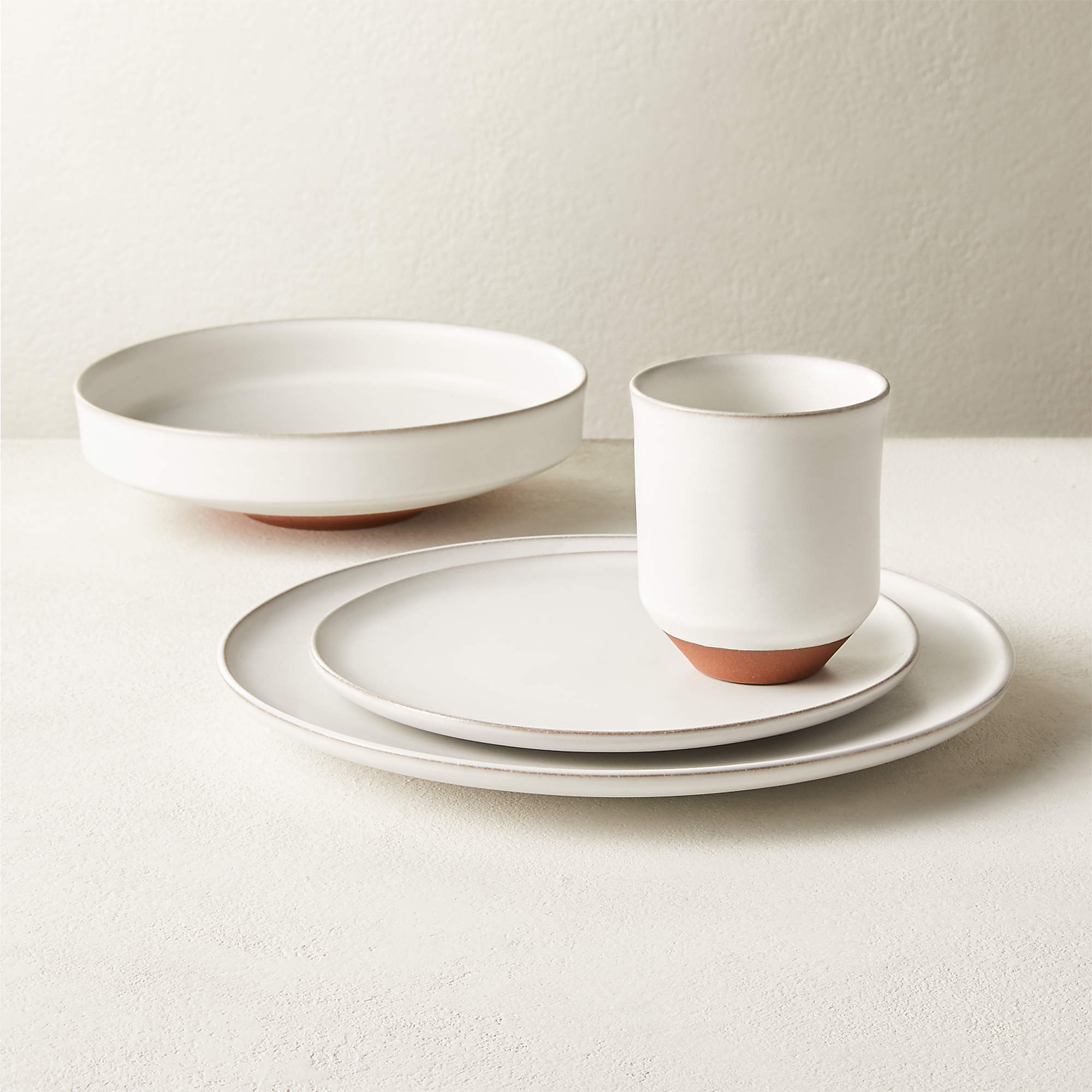 Dolce Modern 4-Piece White Dinnerware Set with Pasta Bowl | CB2
