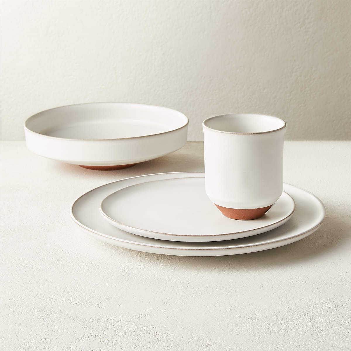 Dolce Modern 4-Piece White Dinnerware Set with Pasta Bowl | CB2