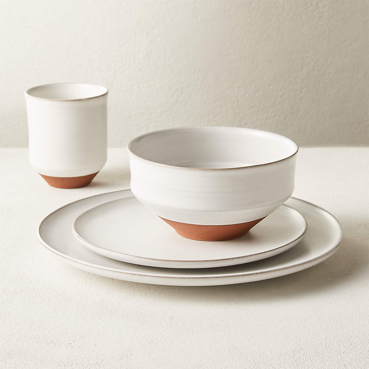Dolce Modern 4-Piece White Dinnerware Set with Soup Bowl + Reviews | CB2