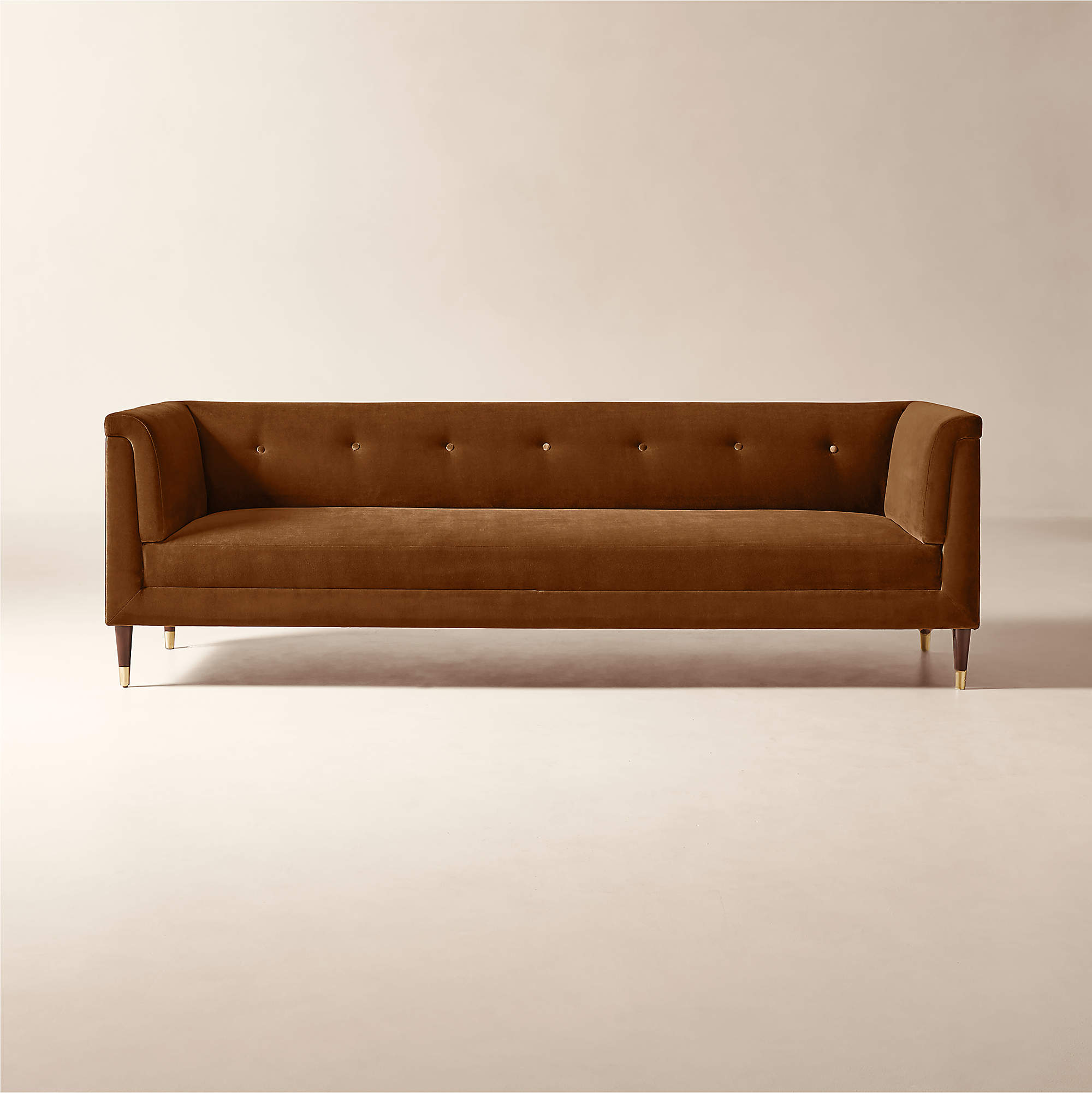 Dorien Tufted Cognac Brown Velvet Sofa | CB2