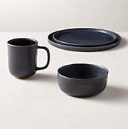 Drift 4-Piece Dark Blue Dinnerware Set with Soup Bowl with Reactive Glaze + Reviews | CB2 Canada