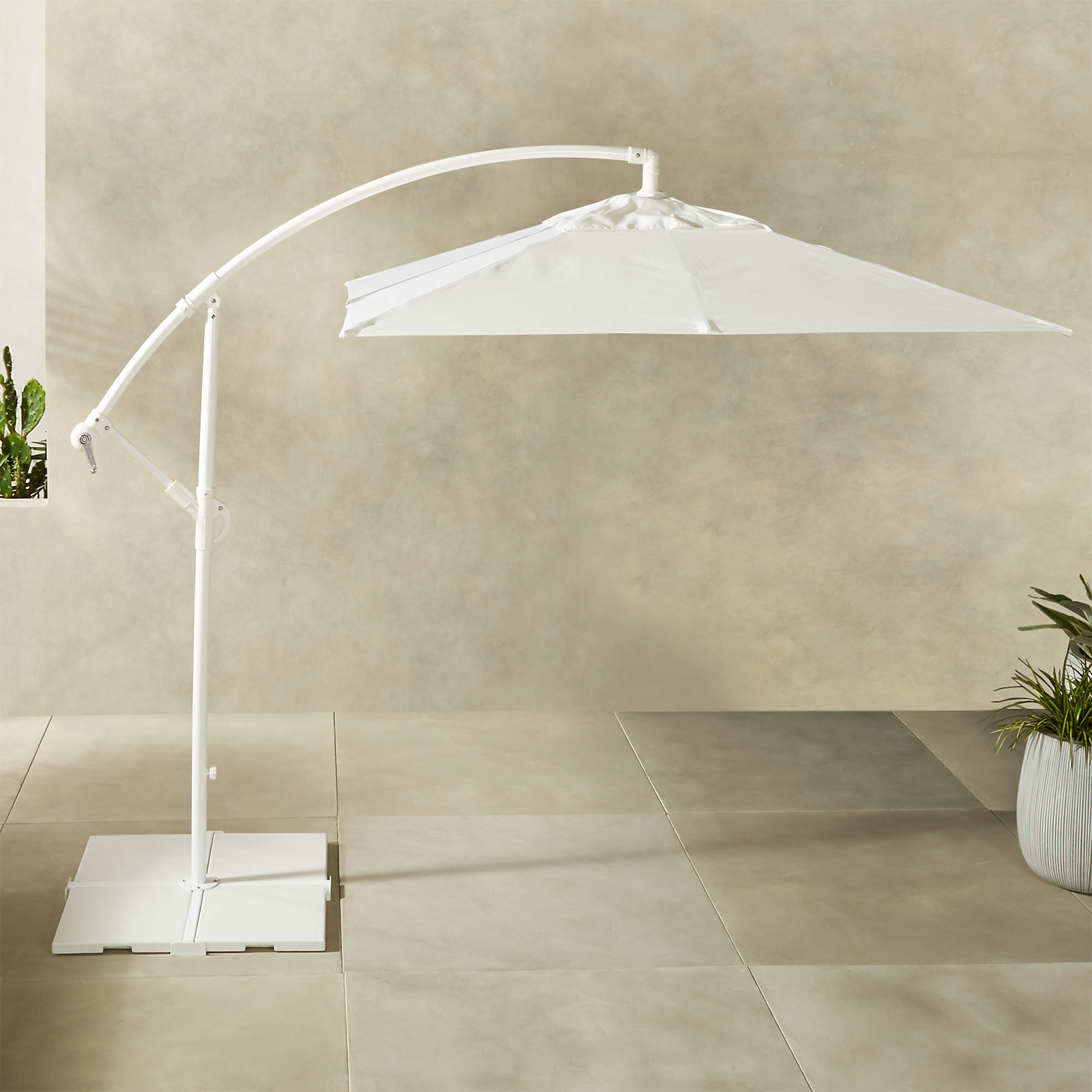 Eclipse White Modern Outdoor Umbrella with Base + Reviews | CB2