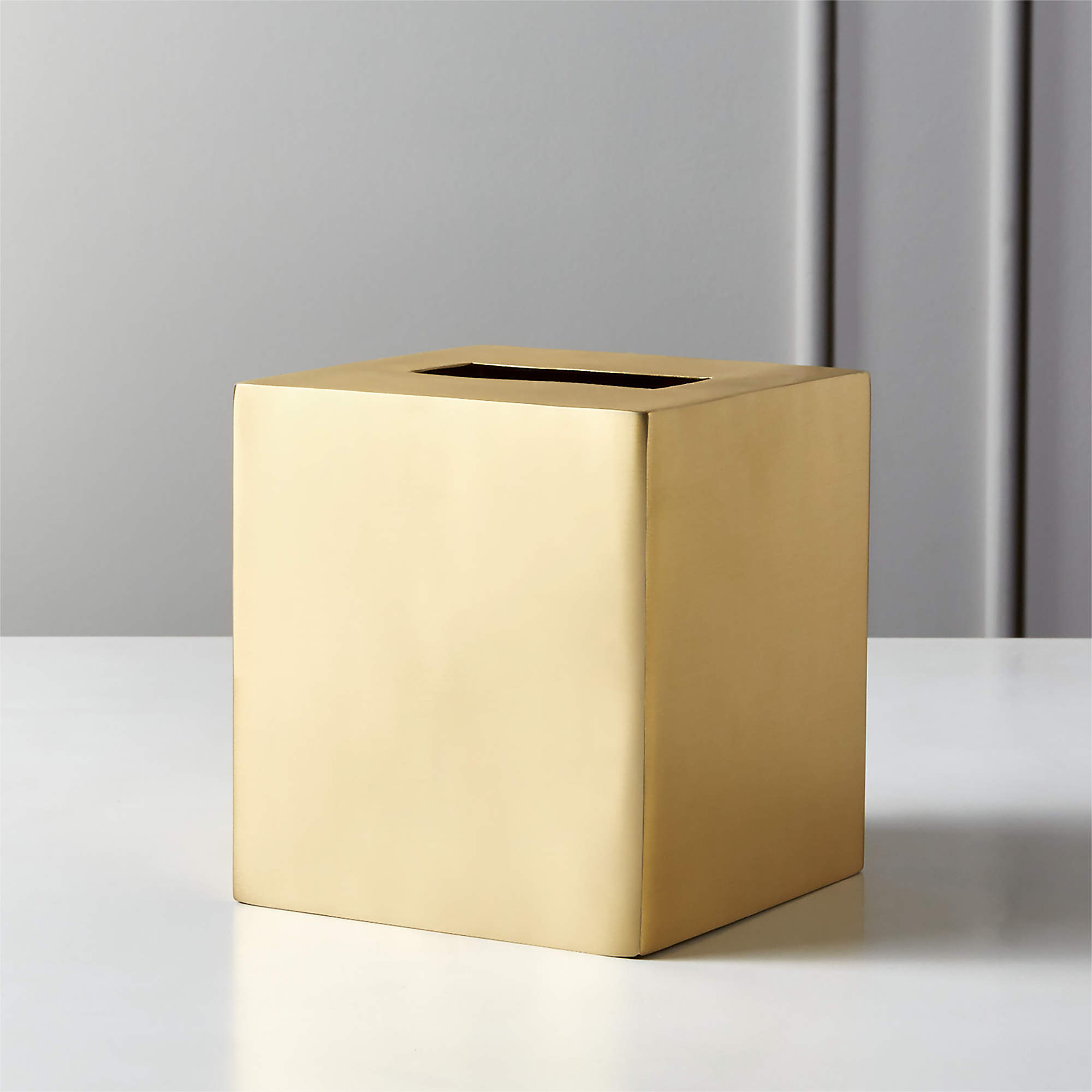 Elton Brushed Brass Tissue Box Cover + Reviews | CB2