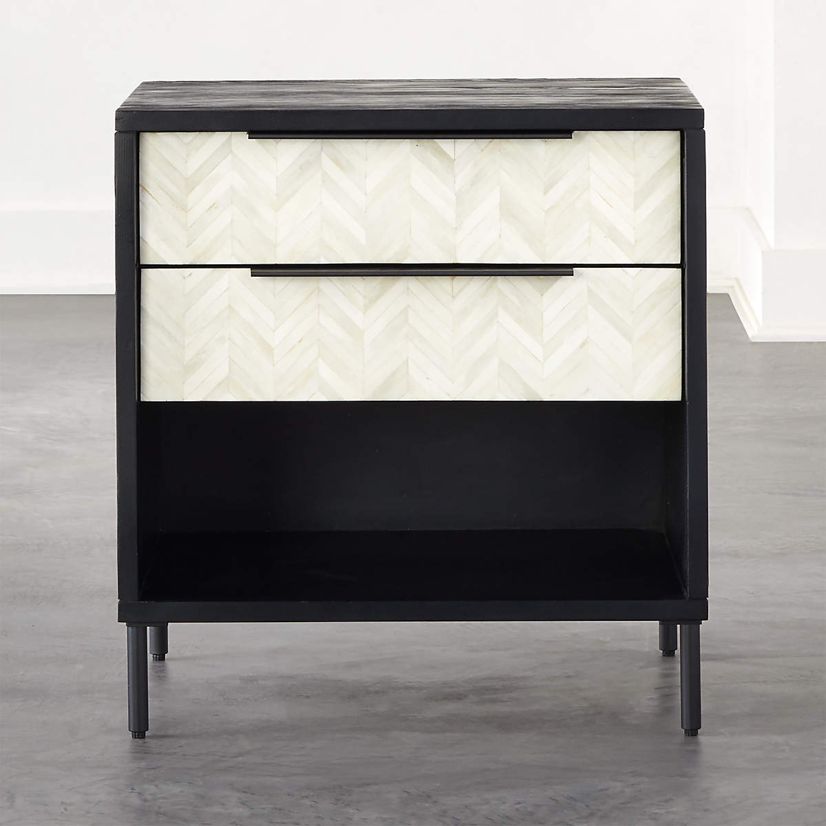 Ema 2-Drawer Bone Inlay and Black Wood Nightstand + Reviews | CB2