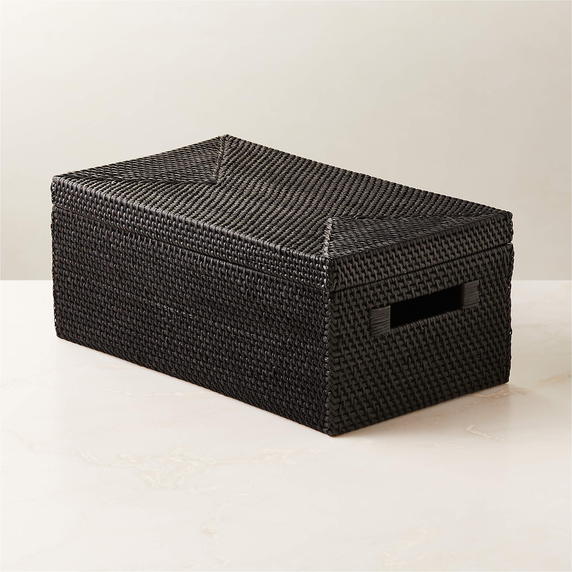 Emme Rectangular Woven Black Rattan Storage Basket + Reviews | CB2