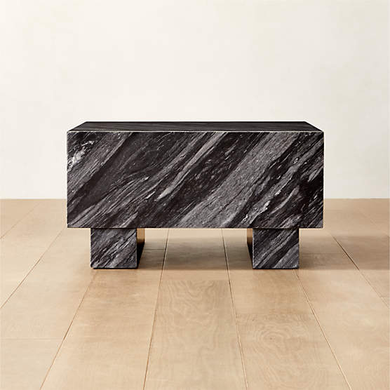 Carve Modern Square Black Marble Side Table Large | CB2 Canada