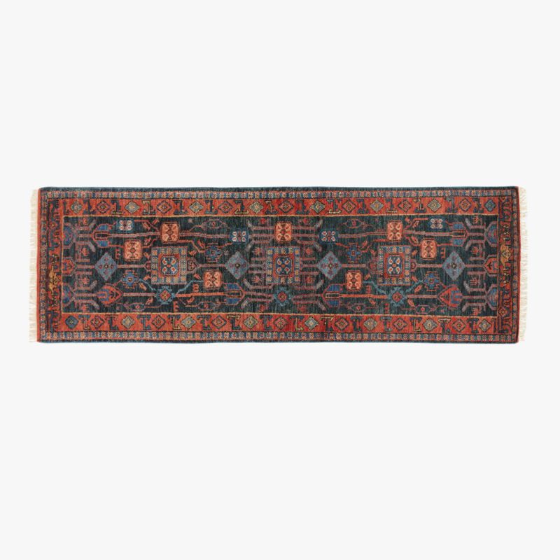 Eros Hand-Knotted Red and Blue Wool Runner Rug 2.5'x8' + Reviews | CB2