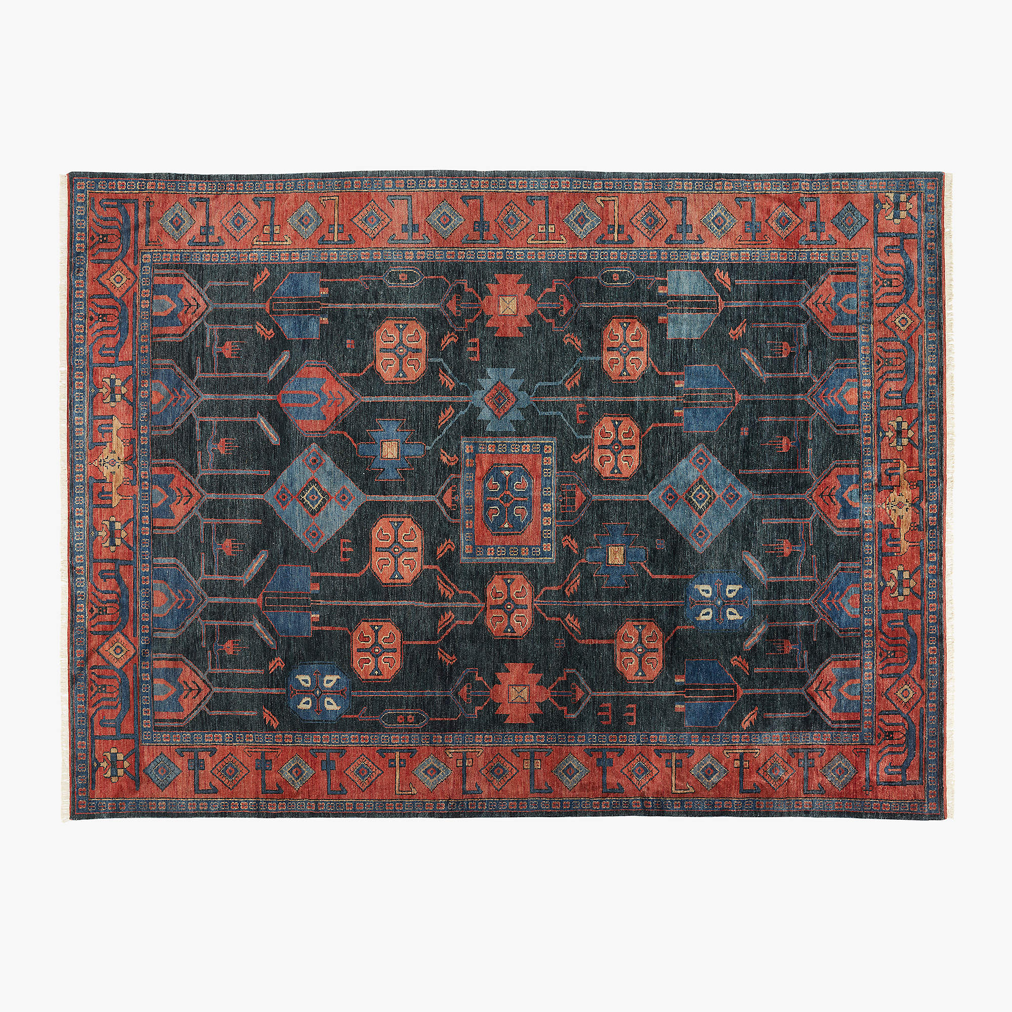 Eros Hand-Knotted Red and Blue Area Rug 10'x14' + Reviews | CB2