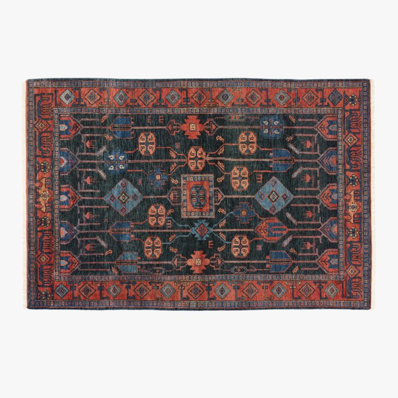 Eros Hand-Knotted Red and Blue Area Rug 6'x9' + Reviews | CB2