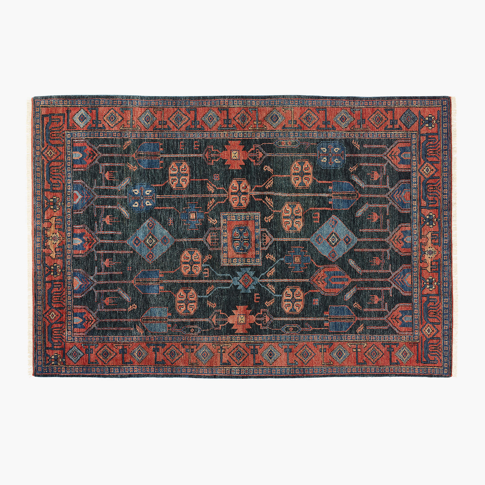 Eros Hand-Knotted Red and Blue Area Rug 6'x9' + Reviews | CB2