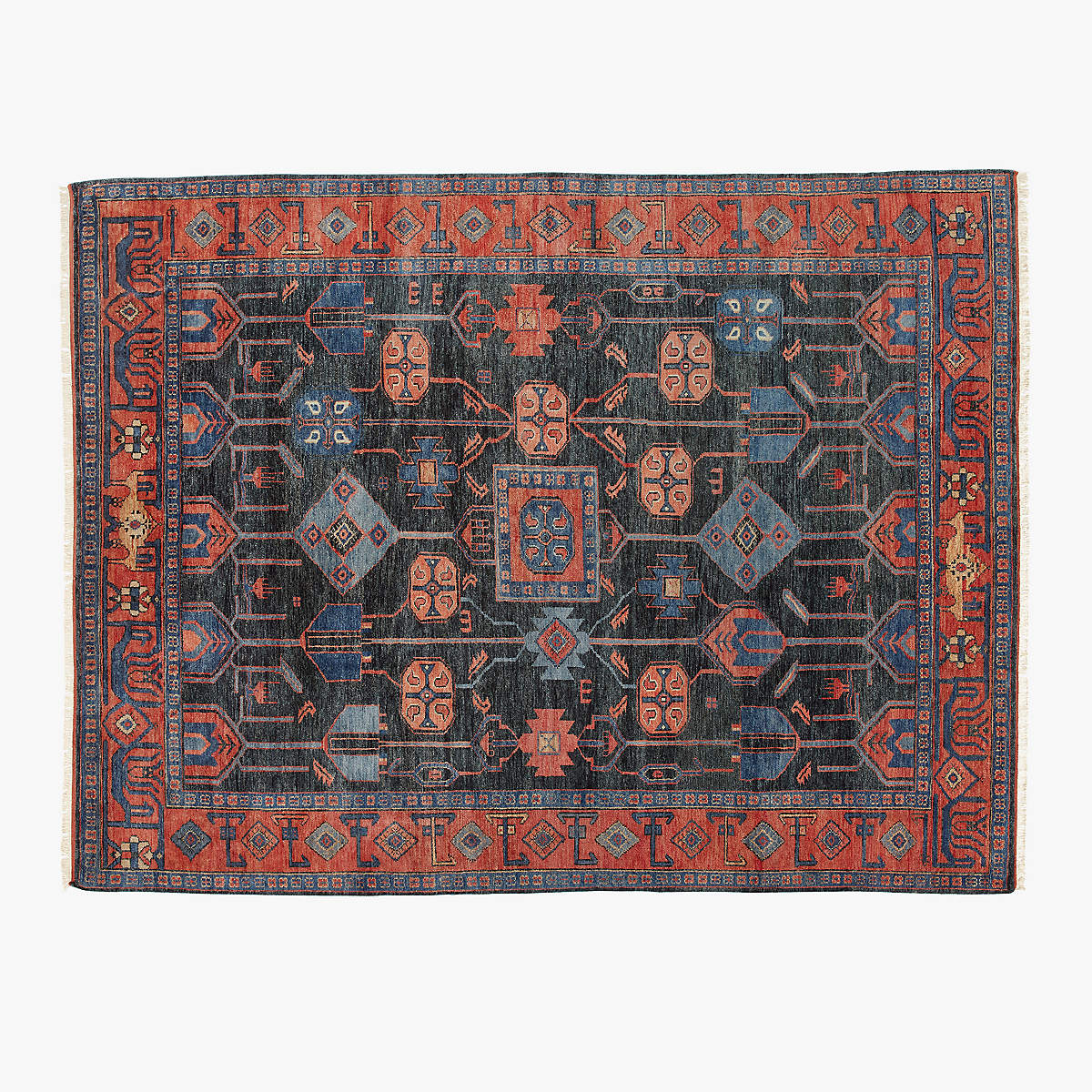 Eros Hand-Knotted Red and Blue Area Rug 9'x12' + Reviews | CB2