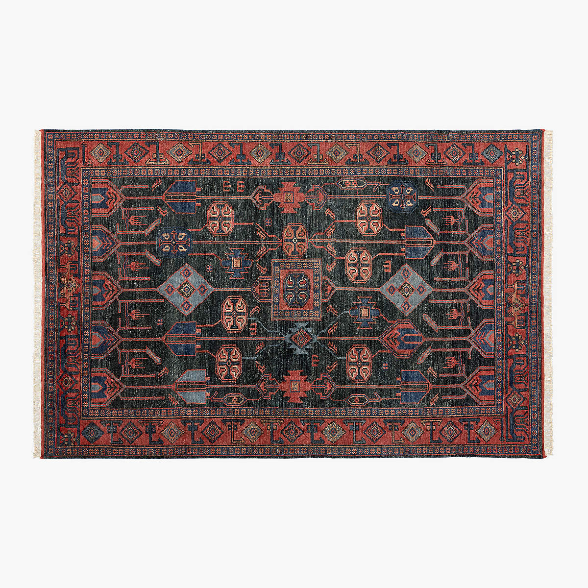 Eros Handknotted Red and Blue Area Rug 5'x8' + Reviews | CB2