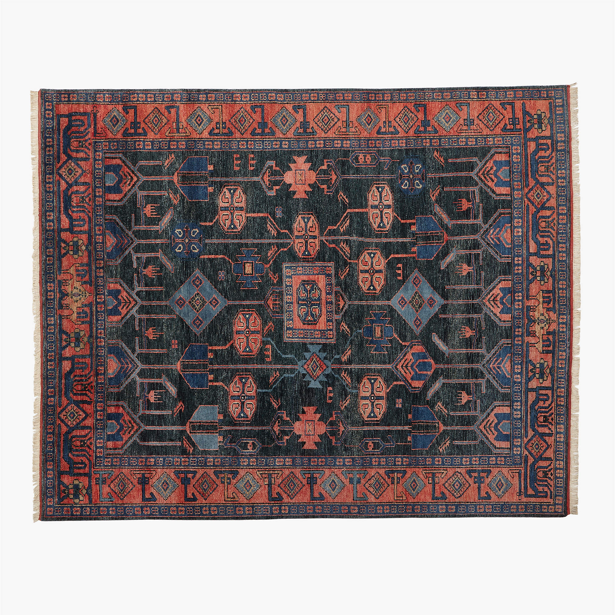 Eros Hand-Knotted Red and Blue Area Rug 8'x10' + Reviews | CB2