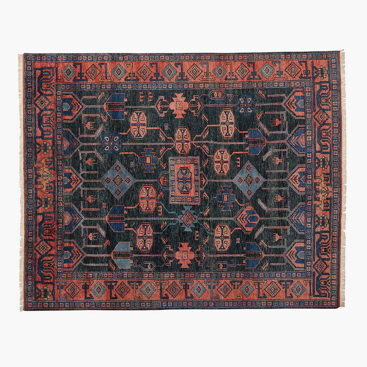 Eros Hand-Knotted Red and Blue Area Rug 8'x10' + Reviews | CB2