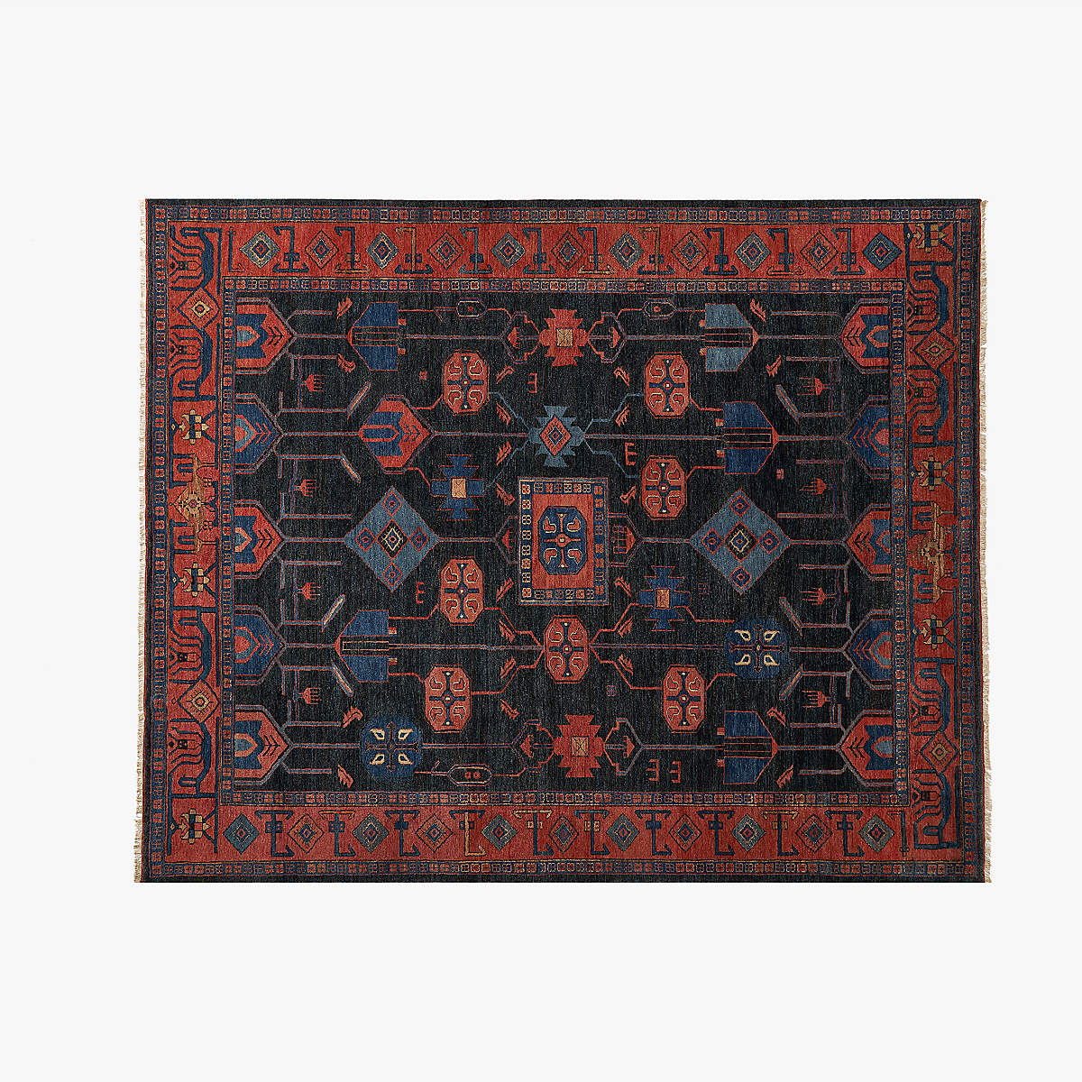 Eros Hand-Knotted Red and Blue Wool Area Rug 12'x15' + Reviews | CB2
