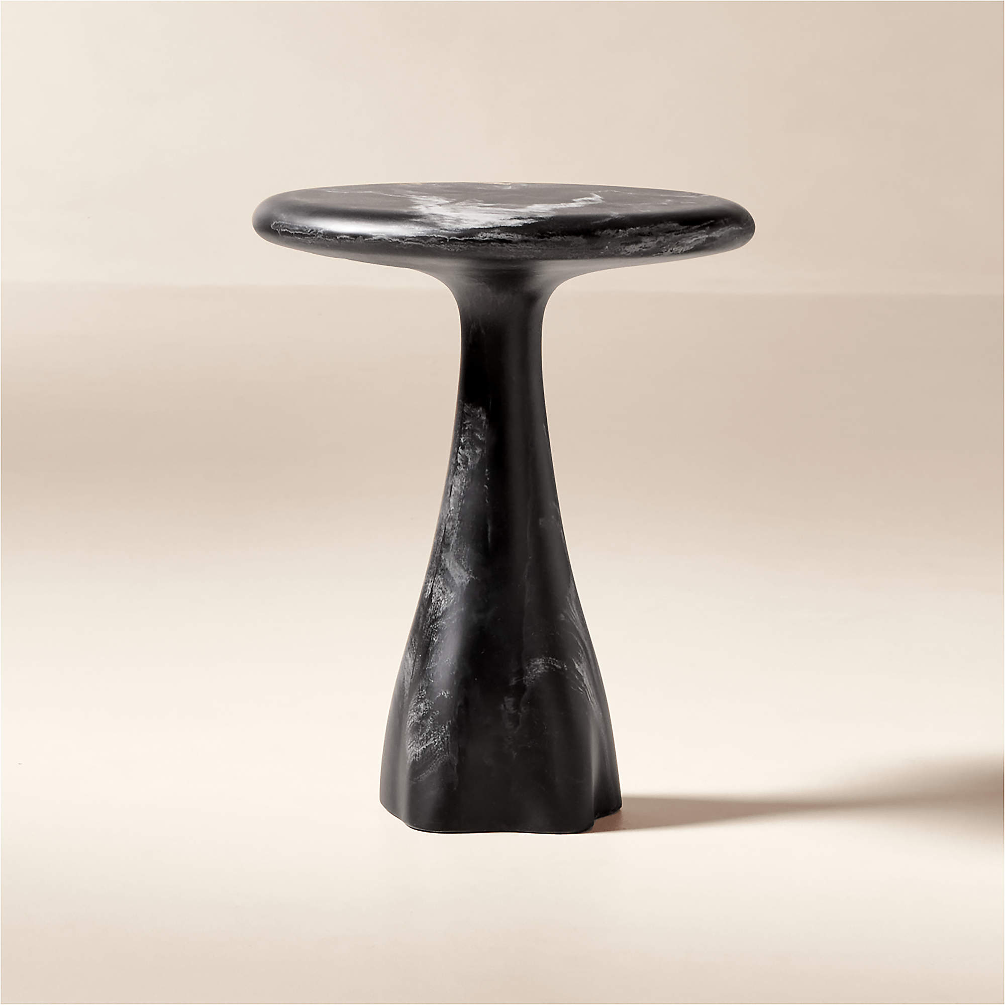Espira Round Black Marbled Resin Side Table + Reviews | CB2