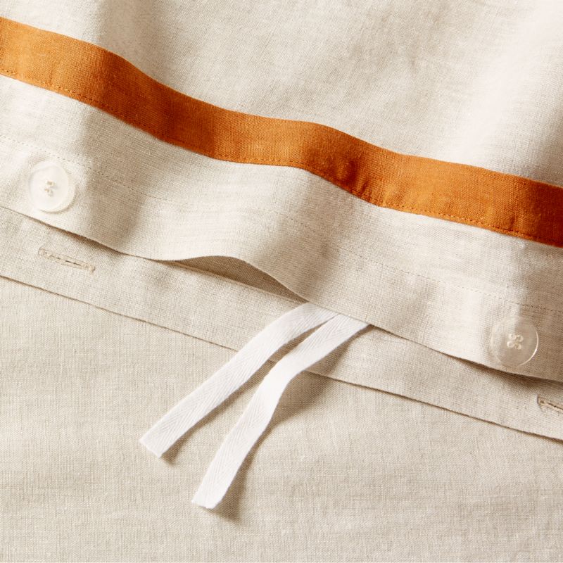 Border EUROPEAN FLAX-Certified Linen Full/Queen Duvet Cover with Copper ...