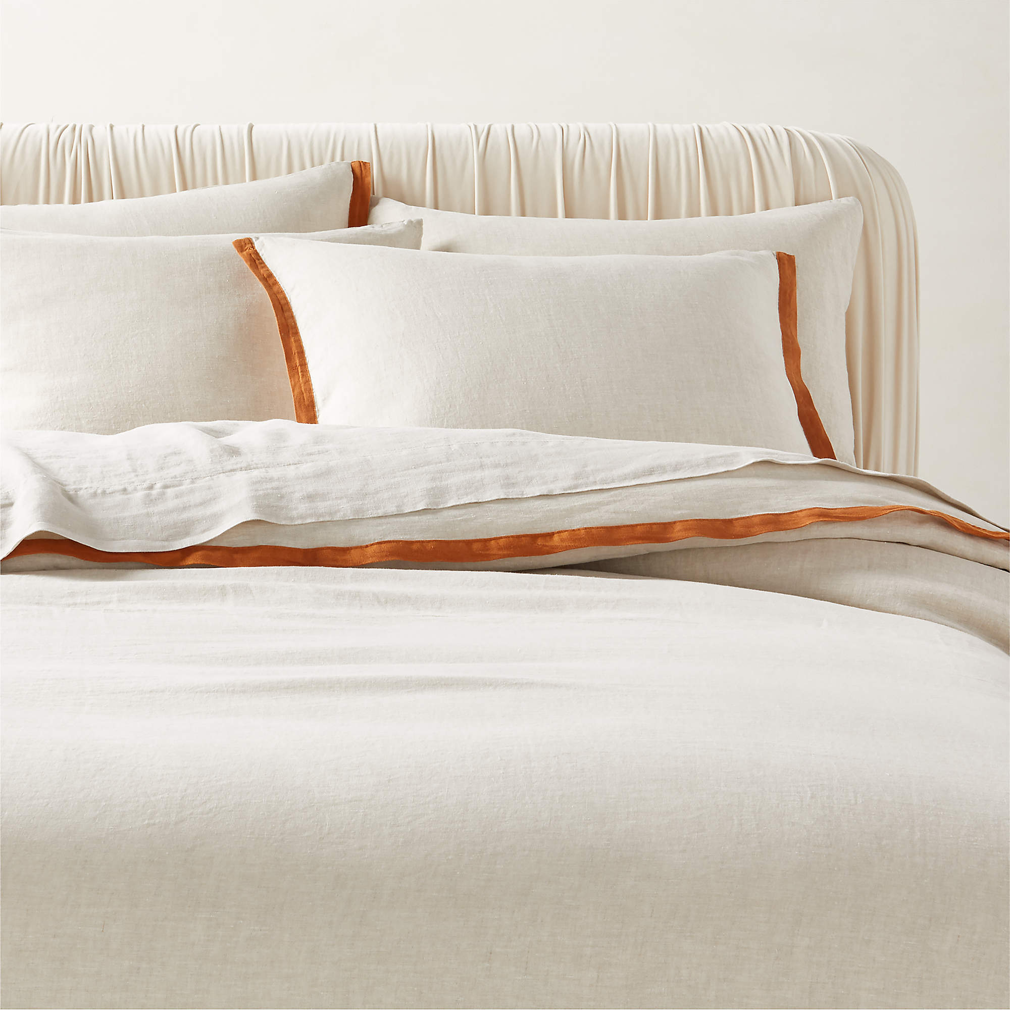 Border EUROPEAN FLAX-Certified Linen Standard Pillow Shams with Copper ...