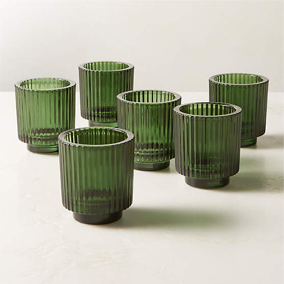 Nova Modern Ribbed Green Glass Reversible Candle Holder + Reviews | CB2