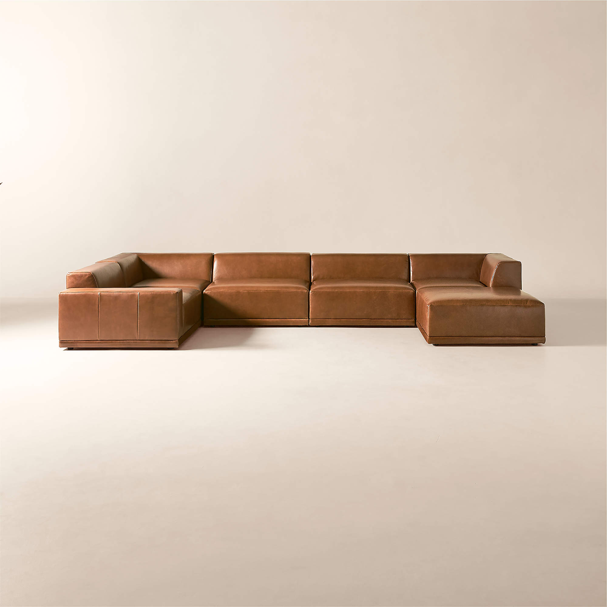 Faible 6-Piece U-Shaped Brown Leather Sectional Sofa with Left-Arm | CB2
