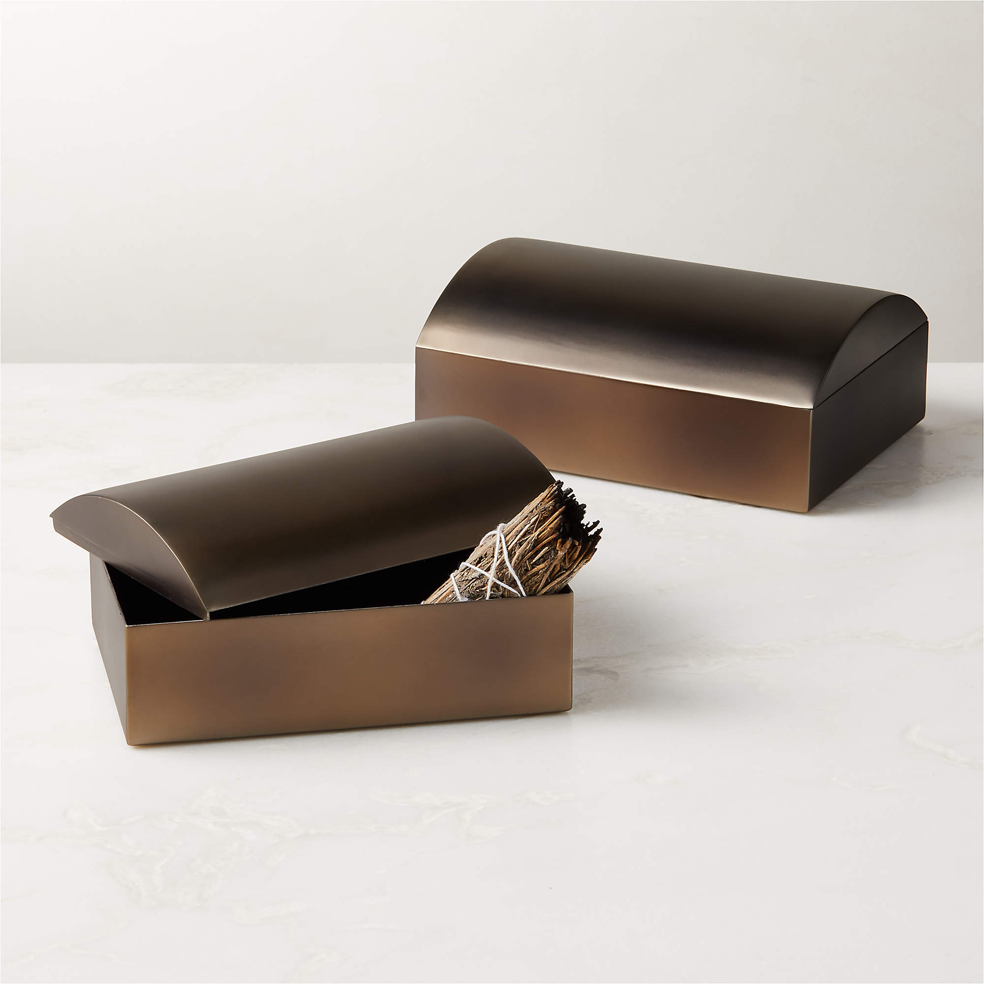 Finley Blackened Brass Storage Box with Lid | CB2