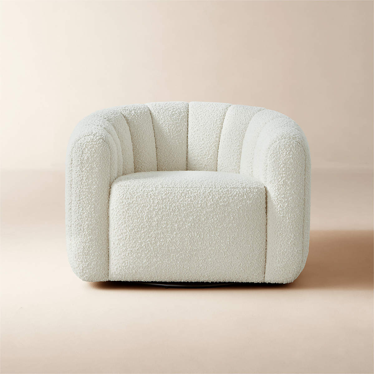 Fitz Modern Channeled White Boucle Swivel Chair + Reviews | CB2 Canada