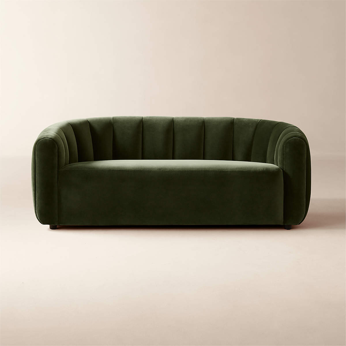 Fitz Modern Channeled Green Velvet Loveseat + Reviews | CB2