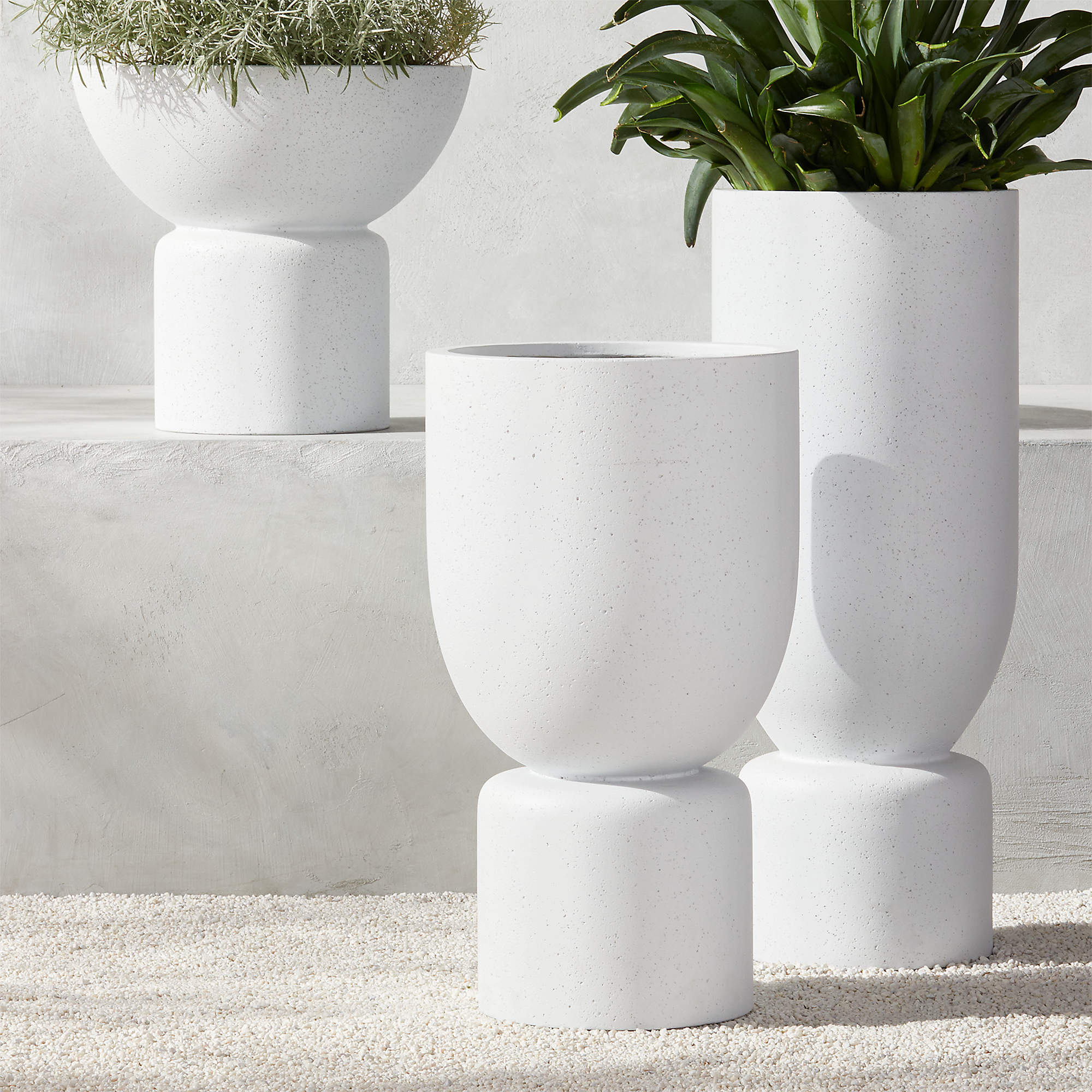 Flatform Modern White Cement Outdoor Planter Set of 3 | CB2