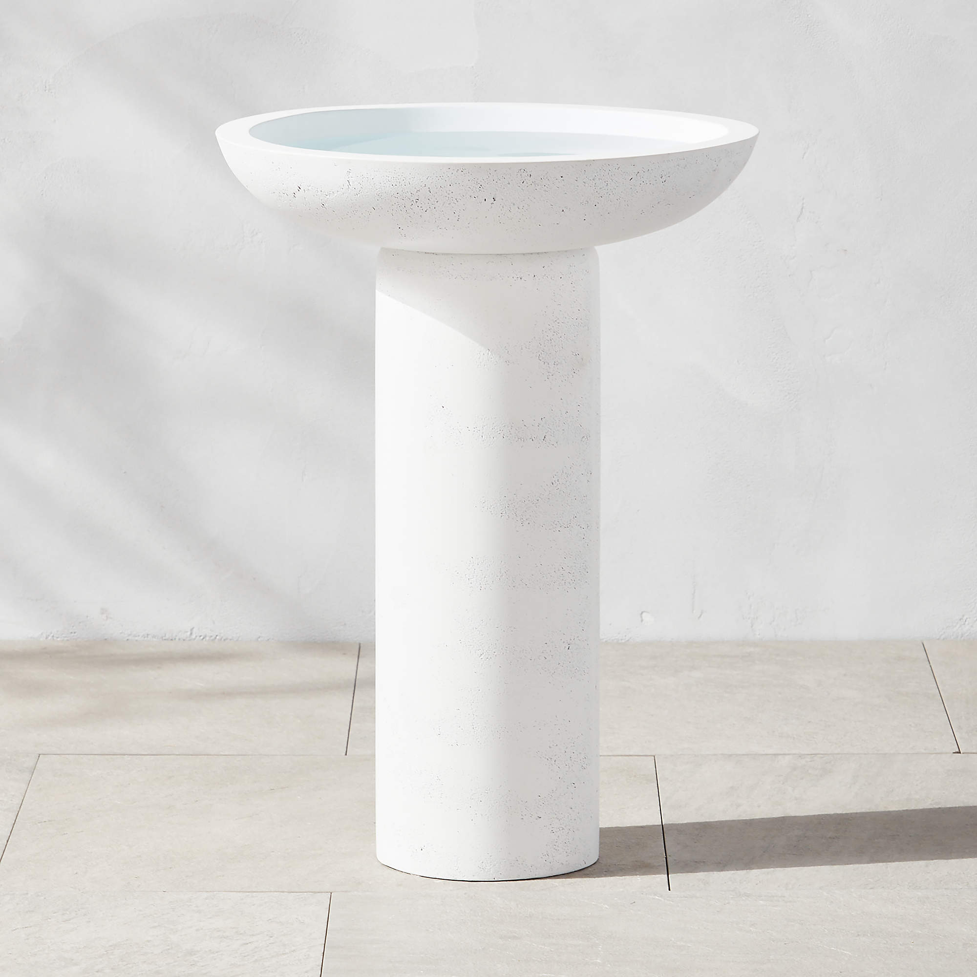 Flatform Modern White Cement Birdbath + Reviews | CB2