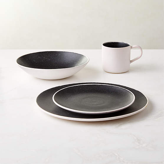 Fynn Modern 4-Piece Black and White Dinnerware Set with Soup Bowl + Reviews | CB2
