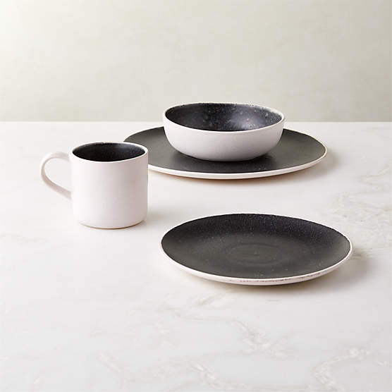 Hyacinth 4-Piece Black Dinnerware Set with Soup Bowl with Reactive Glaze | CB2 Canada