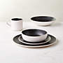 Fynn Modern 4-Piece Black and White Dinnerware Set with Soup Bowl + Reviews | CB2