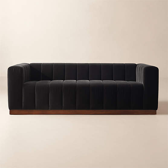 Forte 81" Channeled Sofa with Walnut Base Lisbon Wedgewood + Reviews | CB2