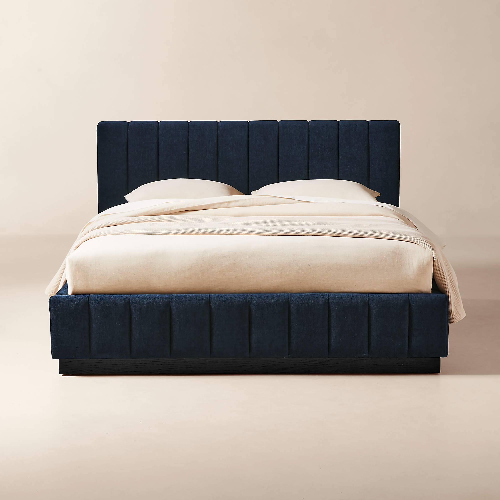 Forte Channel Tufted Navy Blue Upholstered Queen Bed | CB2 Canada