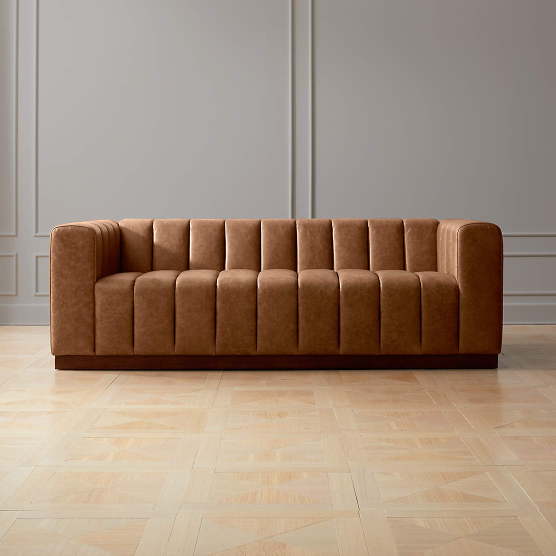 Forte 81" Channeled Sofa with Black Legs Luca Russet | CB2