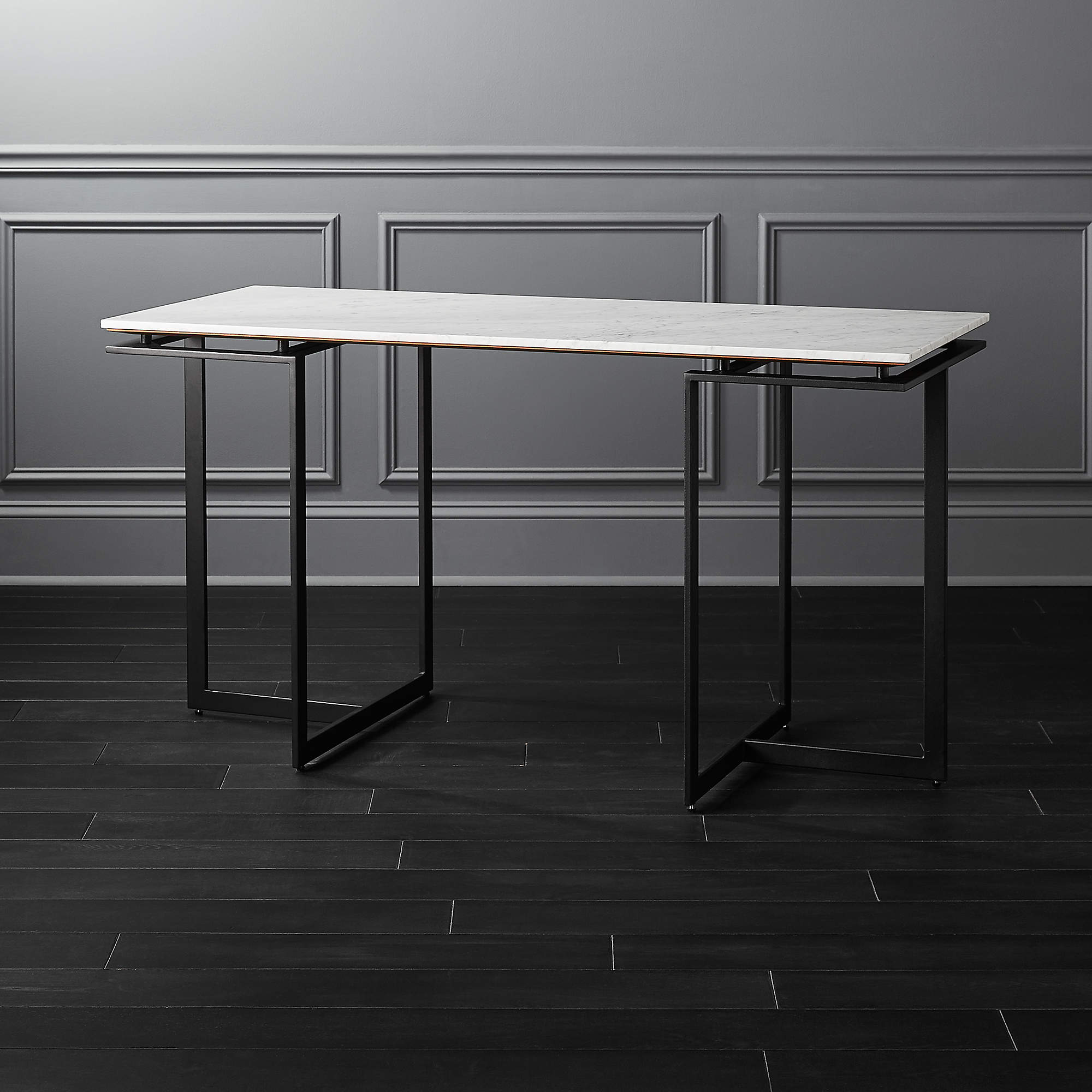 Fullerton Modern Black Metal Desk with White Marble Top | CB2
