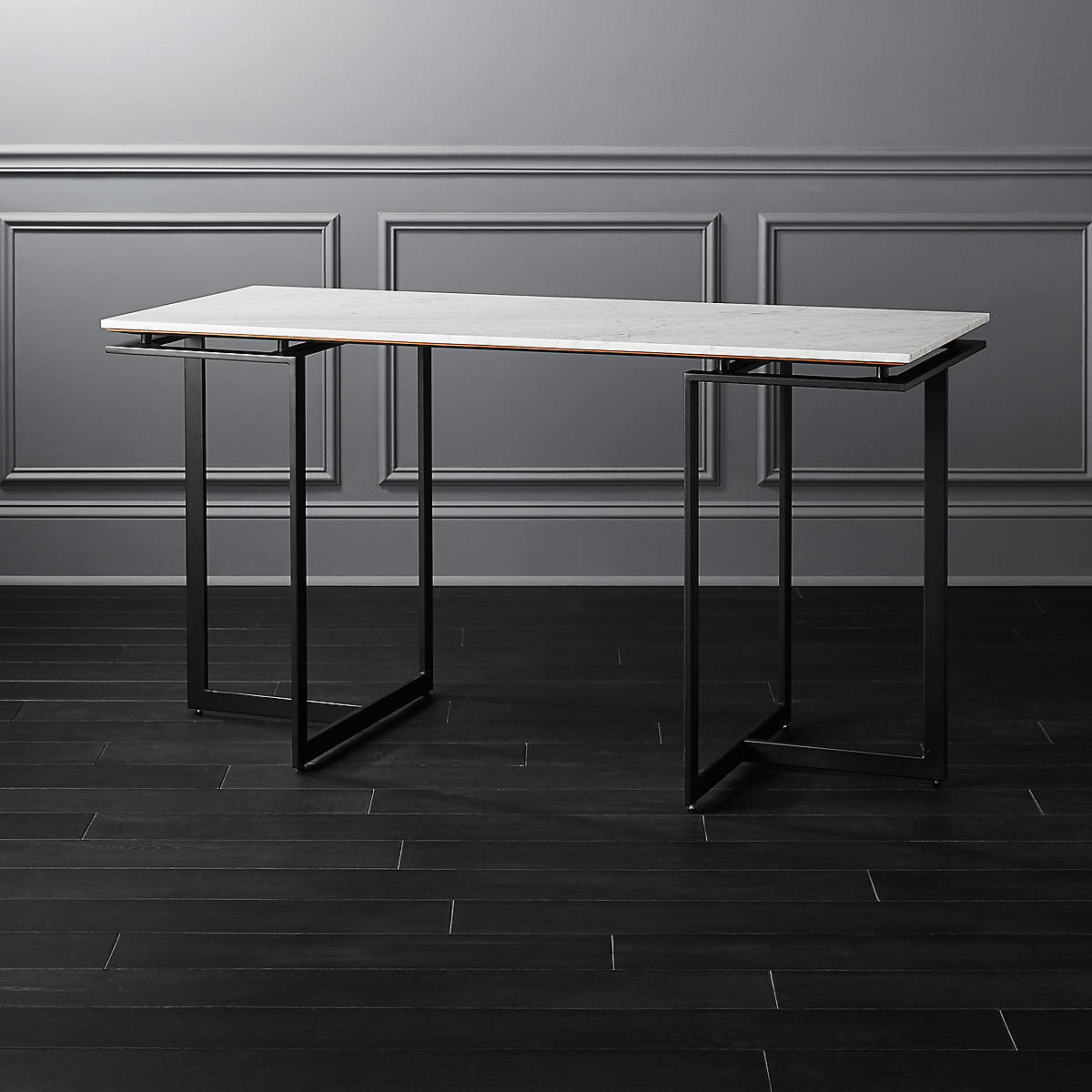 Fullerton Modern Black Metal Desk with White Marble Top + Reviews | CB2
