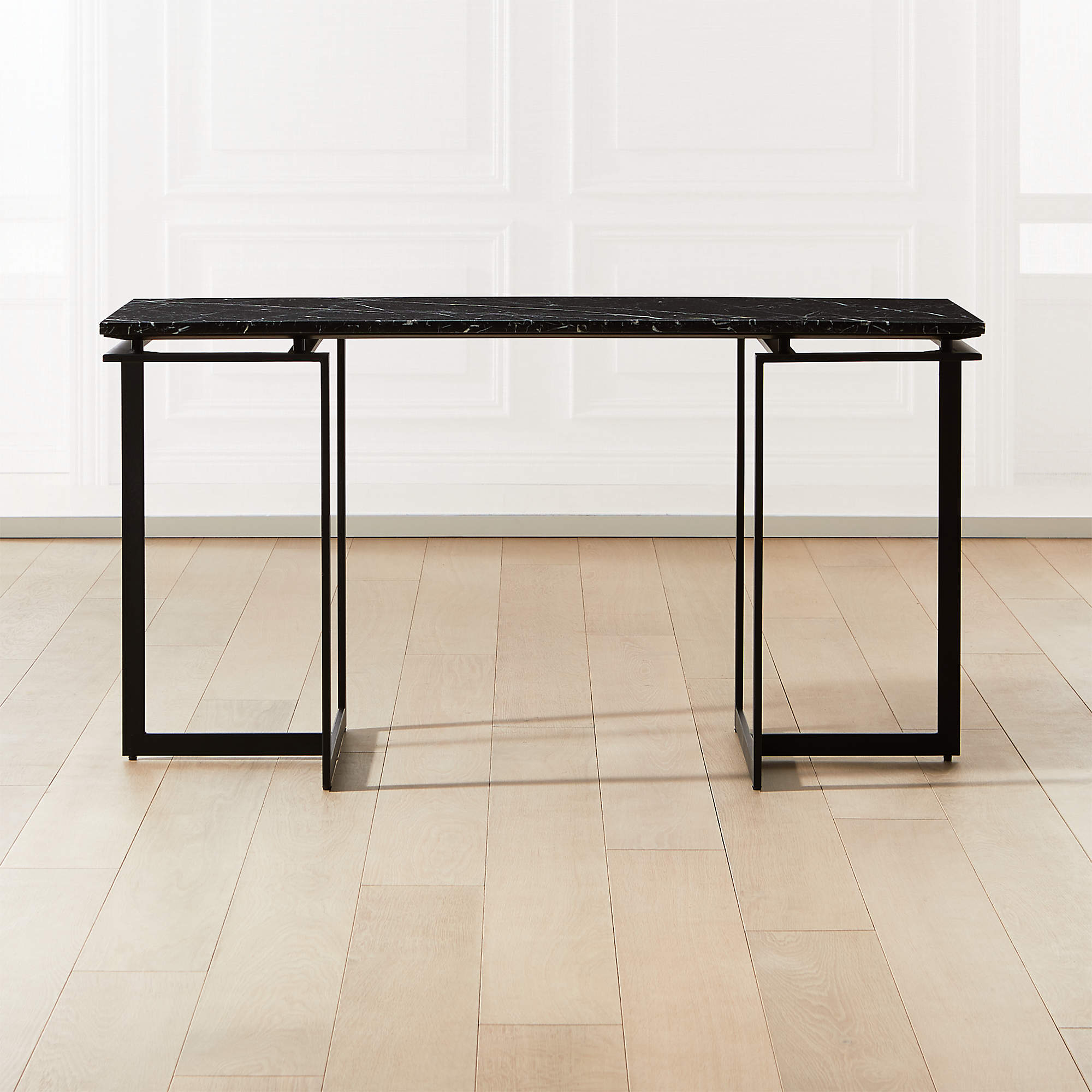 Fullerton Modern Black Metal Desk with Black Marble Top + Reviews | CB2