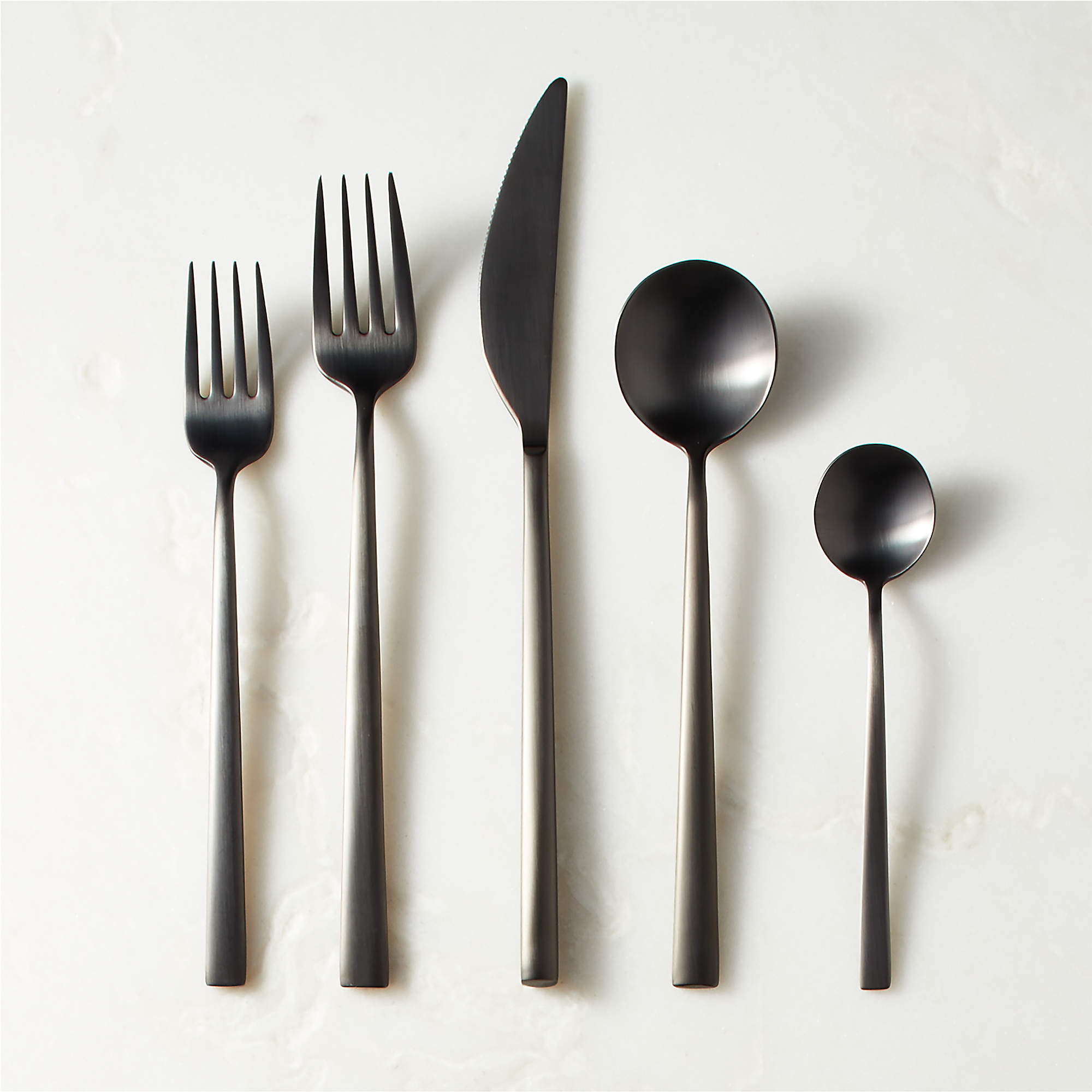 Galileo 5-Piece Brushed Black Flatware Set + Reviews | CB2