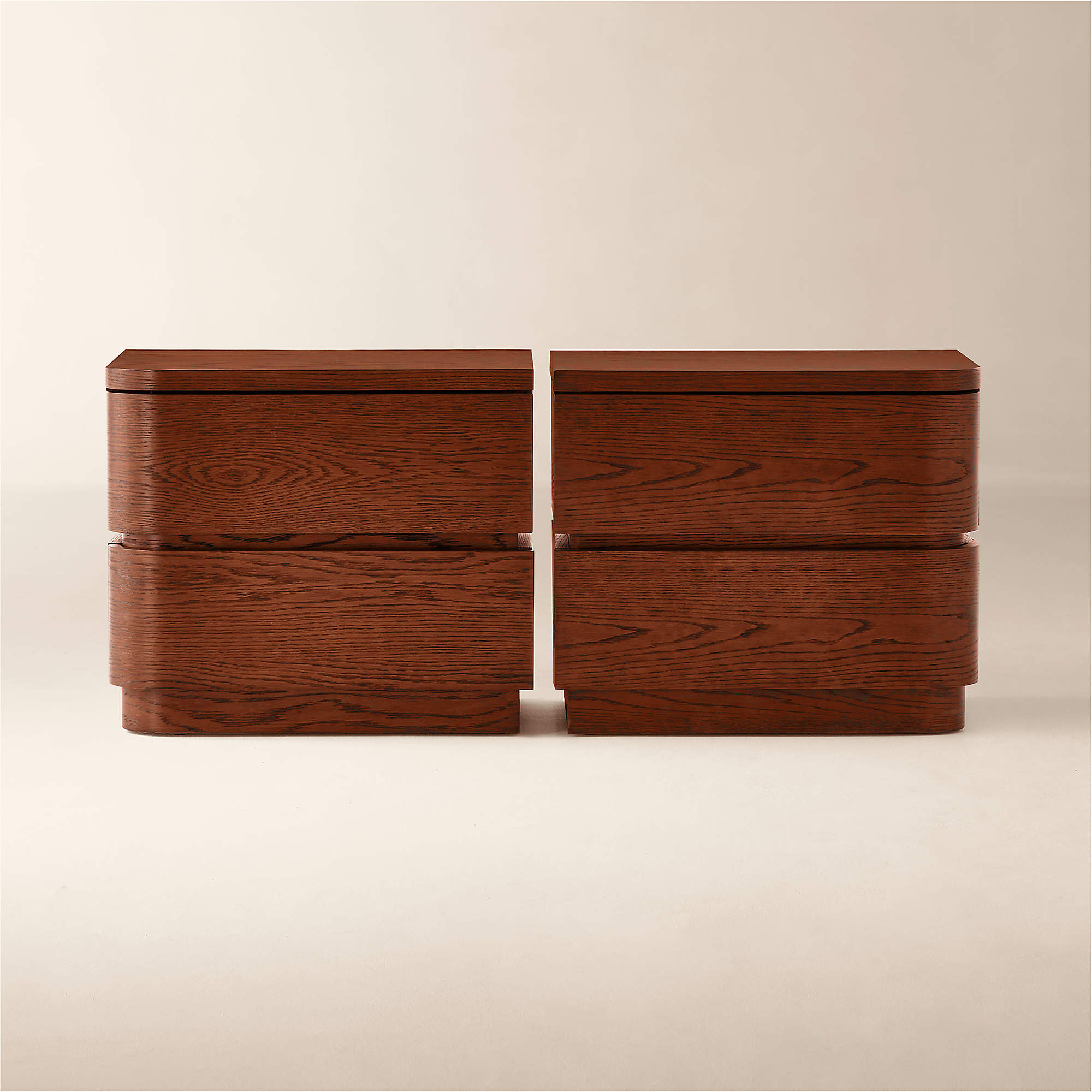 Gavin 2-Drawer Oak Wood Left and Right Nightstands Set of 2 + Reviews | CB2